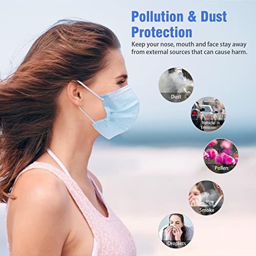 CYCN Blue Disposable Face Masks 60 Pack, 3 Ply Non-woven Disposable Masks with Elastic Earloop, Face Mask Disposable for adults for Daily Use, School, Home