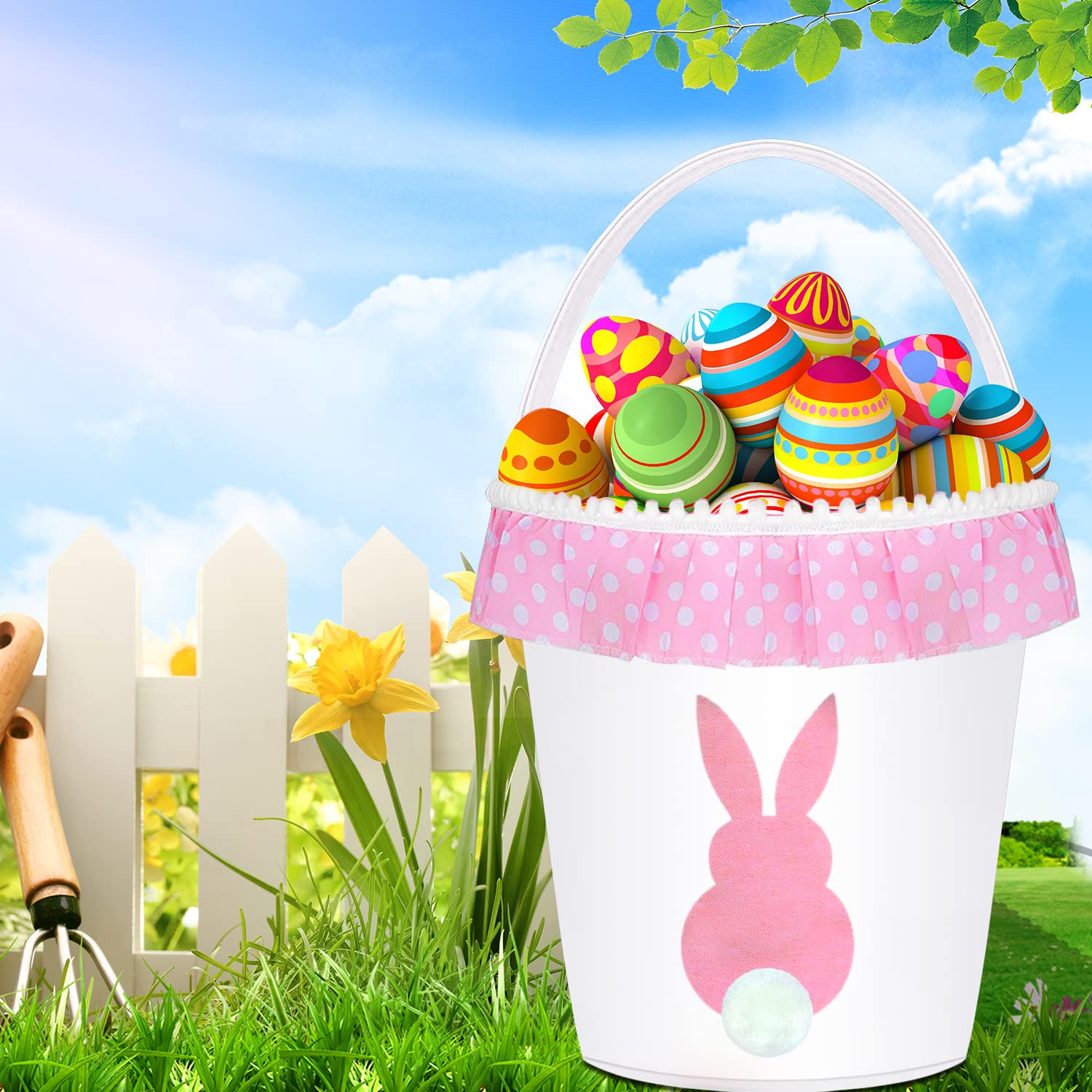 Doxrmuru Easter Basket for Kids Easter Bunny Basket Easter Gift Bags Eggs Hunt Cotton Bag Kids Easter Tote Bag Easter Decorations (Pink)