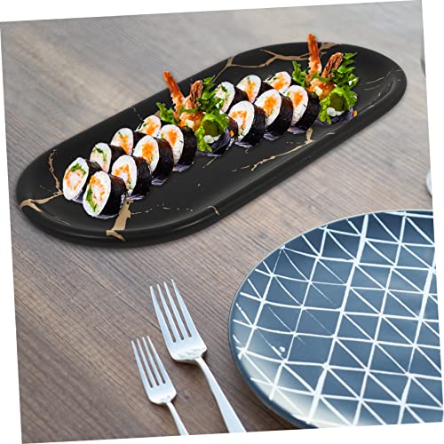Cabilock 1pc Ceramic Dish Black Marble Tray Serving Platters Beverage Serving Tray Dessert Platter Ceramic Serving Plate Trays Serving Dishes Fruit Serving Dish Snack Storage Box Household