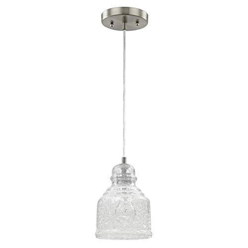 Westinghouse Lighting 6309200 One-Light, Brushed Nickel Finish with Clear Crackle Glass Indoor Mini Pendant, White