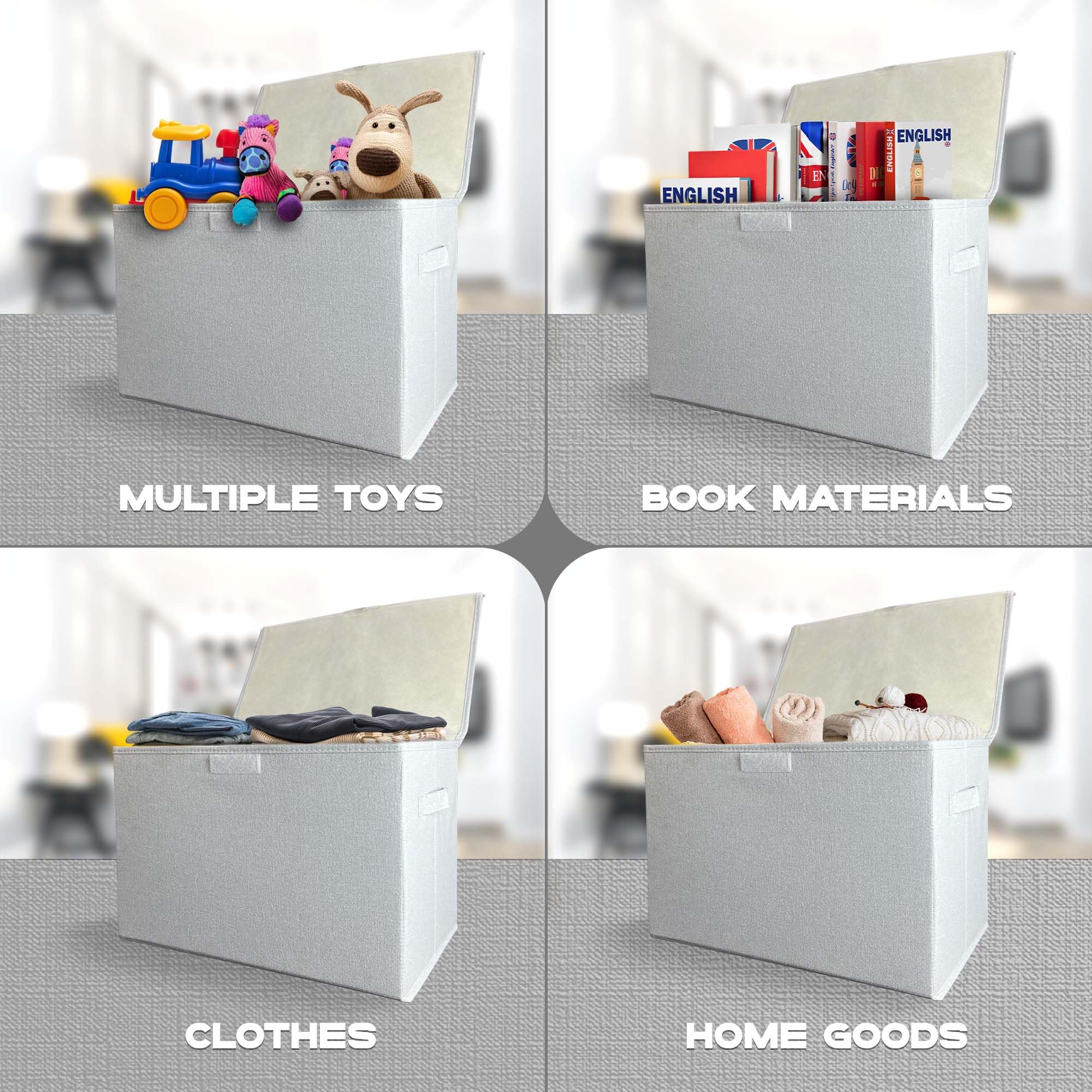 Foldable Storage Boxes with Lids, 2 Pack with 4 Hardboards, Premium Linen Fabric Collapsible Storage Bins with Handles, Storage Organizer, Perfect Basket Storage for Clothes, Shoes, Books, Toys