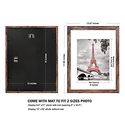 Luxdart 12x16 frame Dark Walnut Made of Solid Wood Display Pictures 8.5x11 with Mat or 12x16 without Mat, Farmhouse Distressed 12x16 Picture frames for Wall Mounting