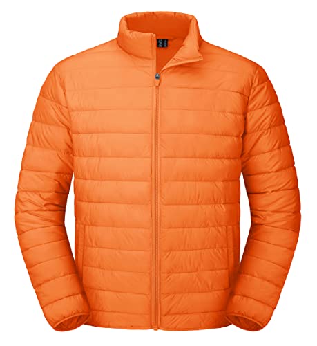 MAGCOMSEN Puffer Jacket Men Packable Down Jacket Lightweight Winter Coats Waterproof Insulated Jacket Orange M