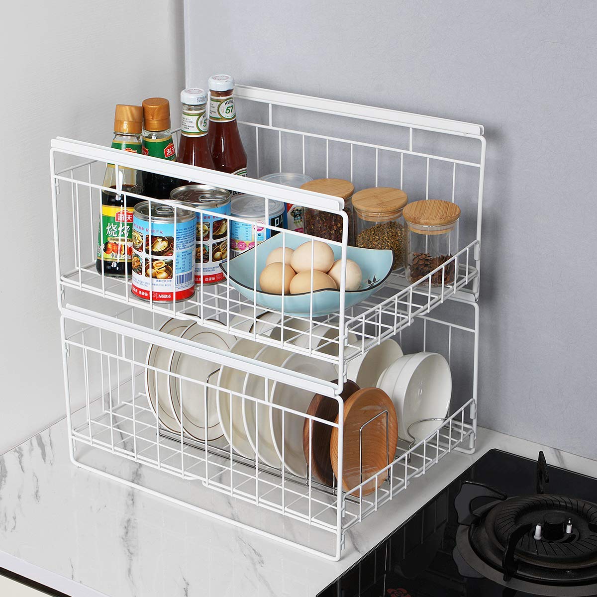 PINNIYOU Storage Organizer, Stainless Steel Free Combination Detachable Multifunctional for Kitchen, Closet, Desk Storage (2 Layers)