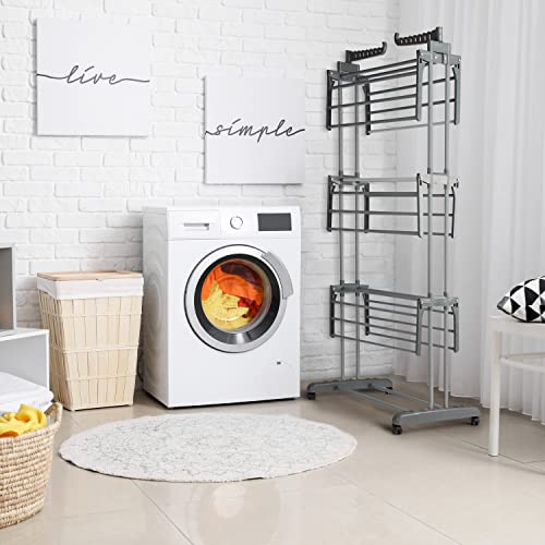 Luxe Laundry Premium Clothes Drying Rack - 4-Tier Foldable Stainless Steel & Collapsible Drying Rack - Free Standing & Easy to Assemble Indoor Laundry Drying Rack for Garments and Clothing, Gray/Gray