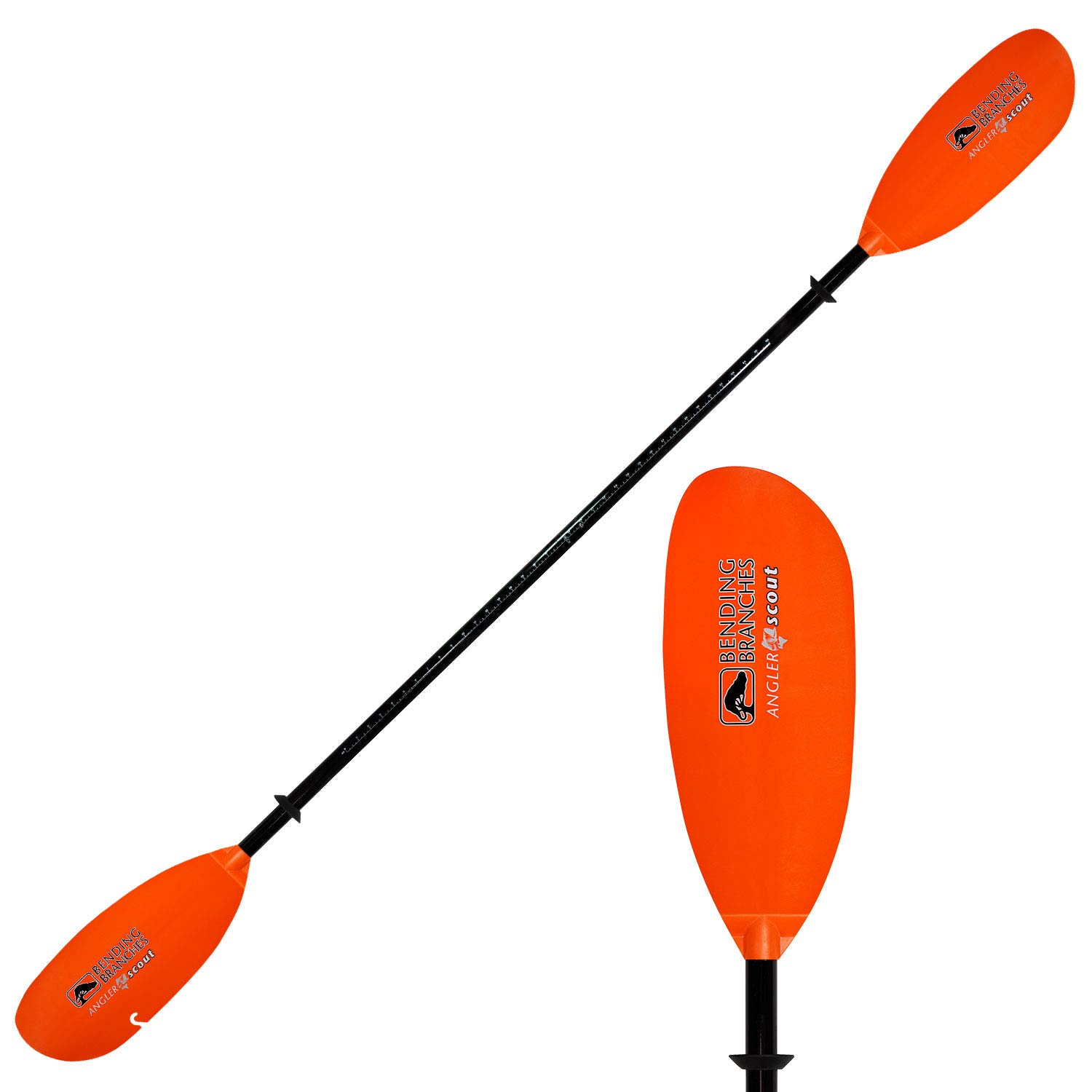 Bending Branches Angler Scout 2-Piece Snap-Button Kayak Fishing Paddle; (Black Shaft/Orange Blade - 250cm)