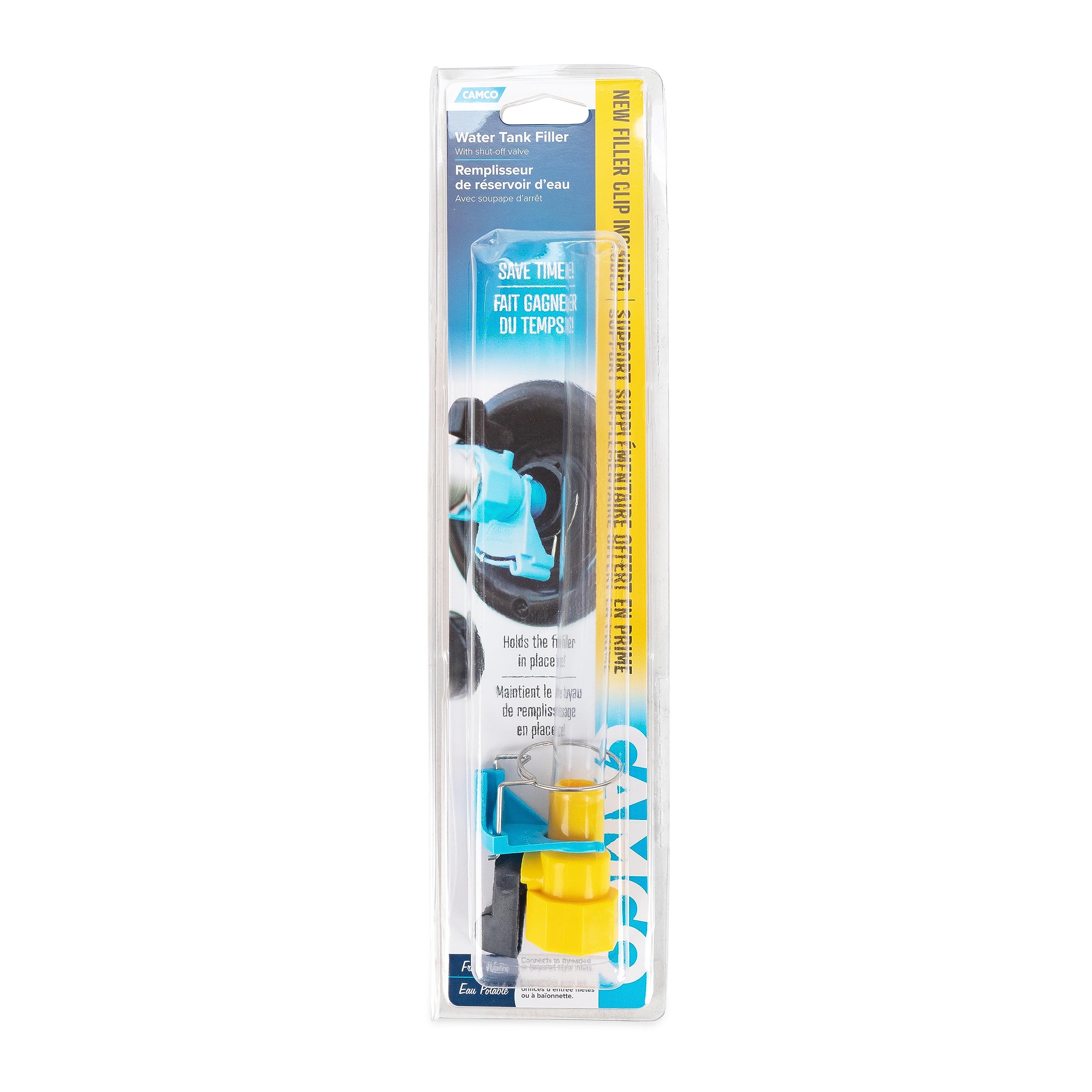 Camco 40004 RV Gravity Water Fill Adapter with Shut Off Valve and Clip - Allows for Quick Filling of Your RV's Gravity Water Fill - Adapter Fits Standard Drinking Water Hoses