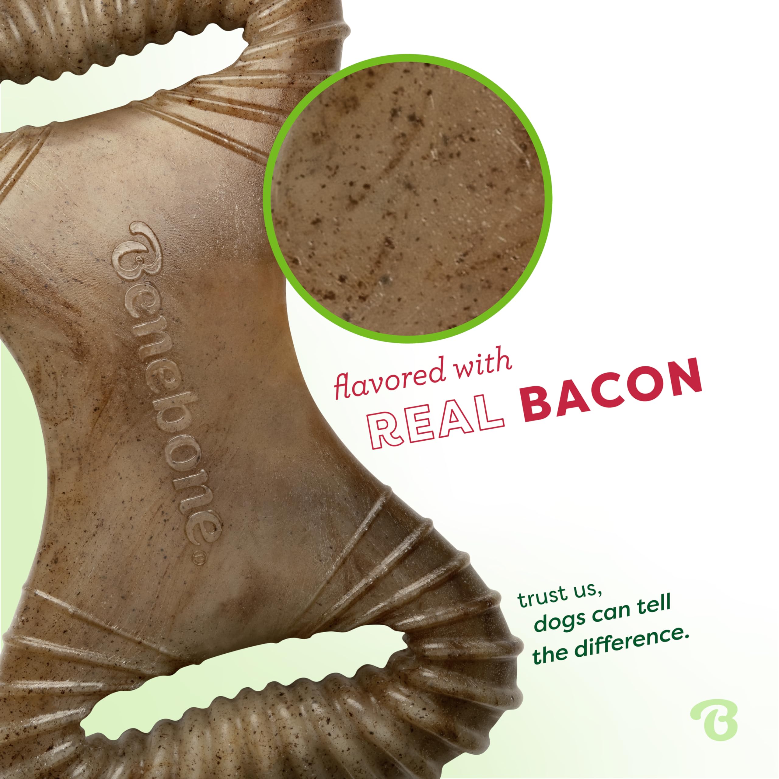 Benebone Dental Durable Dog Chew Toy for Aggressive Chewers, Real Bacon, Made in USA, Large