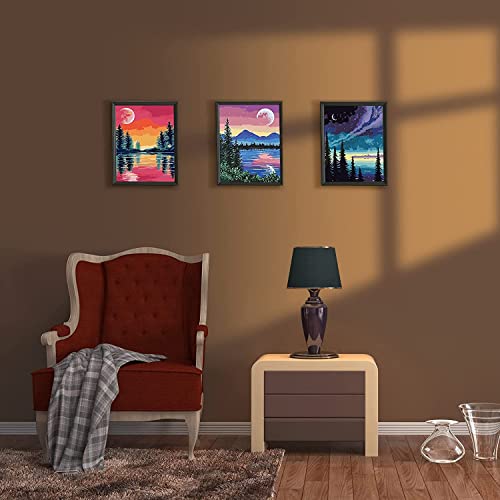 Magicfly 3 Pack Paint by Number for Adults Beginner, Moon Lake Landscape DIY Painting by Number Kit, Easy Acrylic Paint by Numbers on Canvas, 9x12 Inch, Include 10 Multi-Sized Brushes