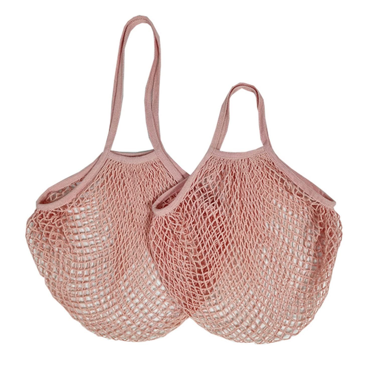 Cotton String Shopping Bags Reusable Washable Grocery Mesh Bags Organizer for Grocery Net Bags with Longhandle for Fruit Vegetable Storage, 6 Pack
