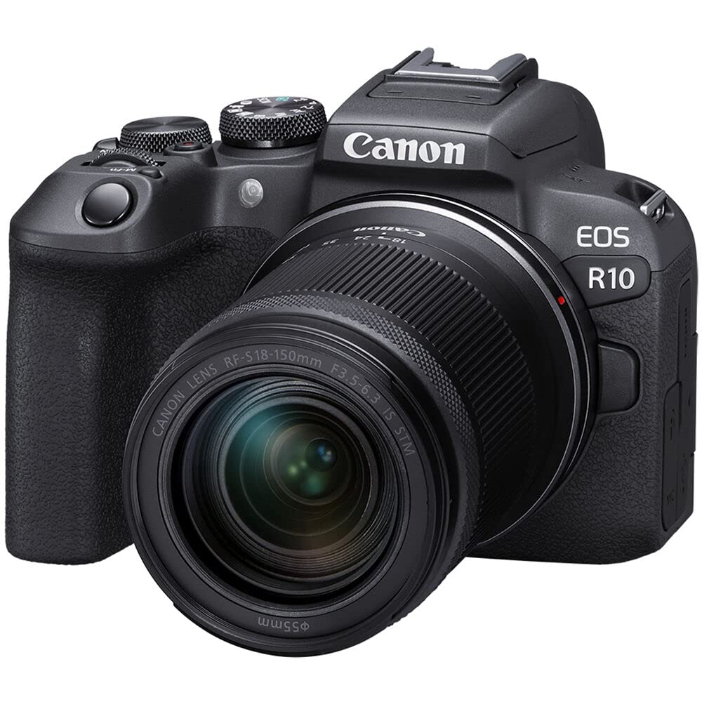 Camera Bundle for Canon EOS R10 Mirrorless Camera with RF-S 18-150mm f/3.5-6.3 is STM, EF 75-300mm f/4-5.6 III Lens, EF-EOS R Lens Adapter + Extra Battery, Pro Microphone + Accessories Kit (Renewed)