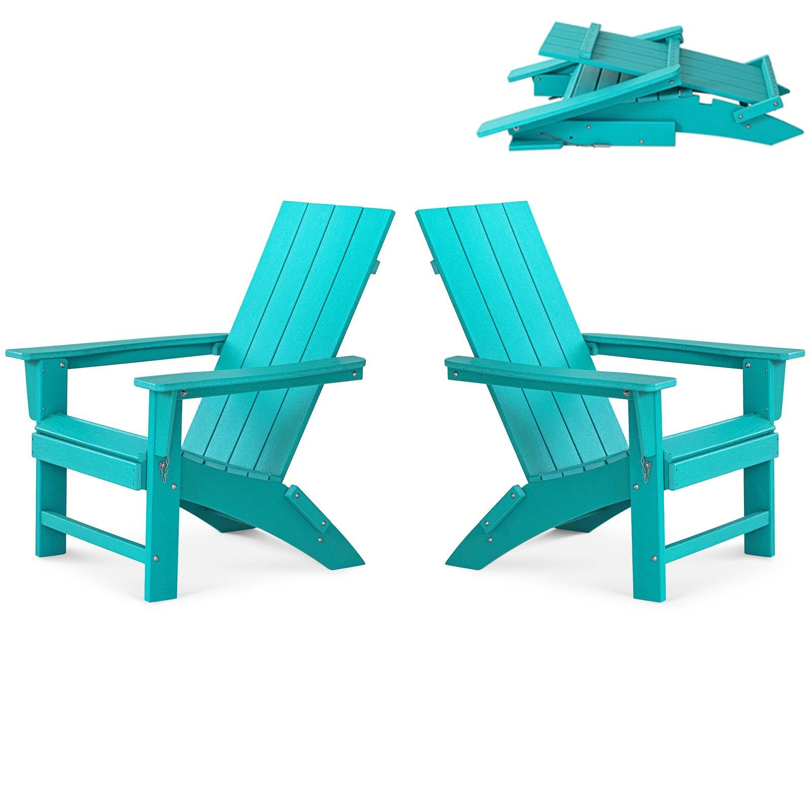 Folding Adirondack Chair set of 2 HDPE Outdoor Adirondack Chair All Weather Resistant Foldable Fire Pit Chairs for Patio Front Porch Pool Garden Deck Fire Pit Outside, Light Grey