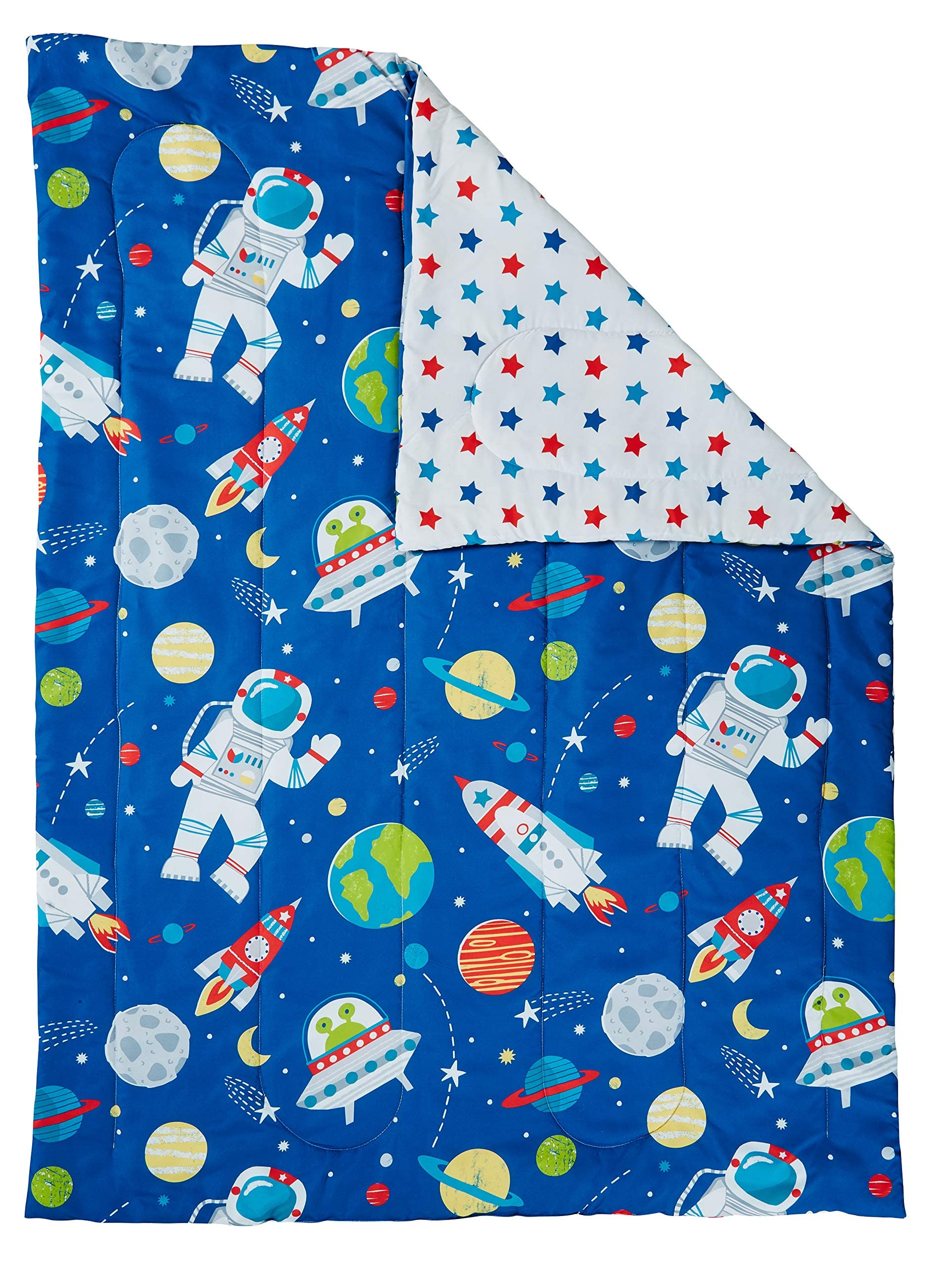 Bloomsbury Mill - 4 Piece Toddler Comforter Set - Outer Space, Rocket & Planet - Blue - Kids Bedding Set