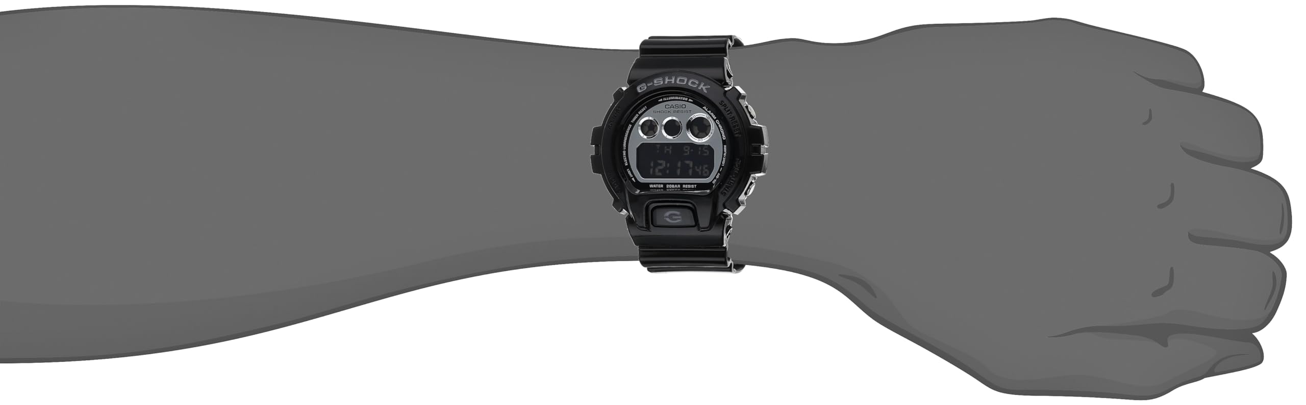 Casio G-Shock DW6900NB-1 Silver Mirror Dial Sports Watch (Jet Black)
