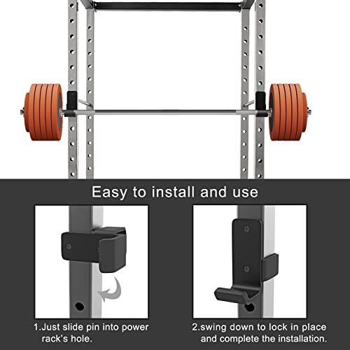 SELEWARE J Hooks for Power Rack, Heavy Duty Barbell J Cups for 2" x 2" Tube Squat Rack with 1" Hole, 1500lbs Capacity, Set of 2