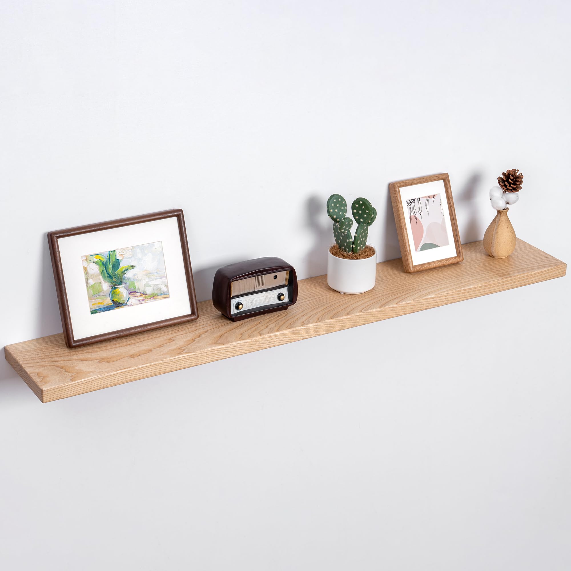 FLYJOE Floating Shelves for Wall, 48 Inch Floating Shelf Set of 1, Solid Ash Wood Wall Shelves, Rustic Grey Wooden Shelves for Living Room Bedroom Kitchen Home Office - Grey