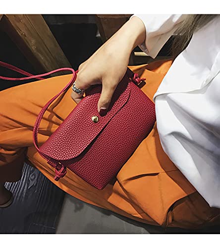PKSANIT Women's Cross Body Bag, PU Leather Small Square Bag for Women, Shoulder Bag Diagonal Messenger Handbag (Red)
