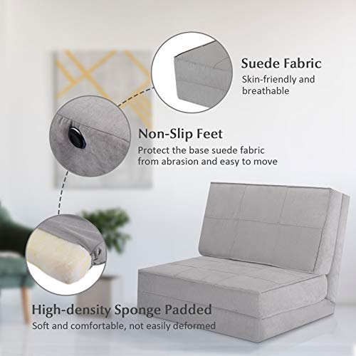 Giantex 5-Position Adjustable Convertible Flip Chair, Sleeper Dorm Game Bed Couch Lounger Sofa Chair Mattress Living Room Furniture, Gray
