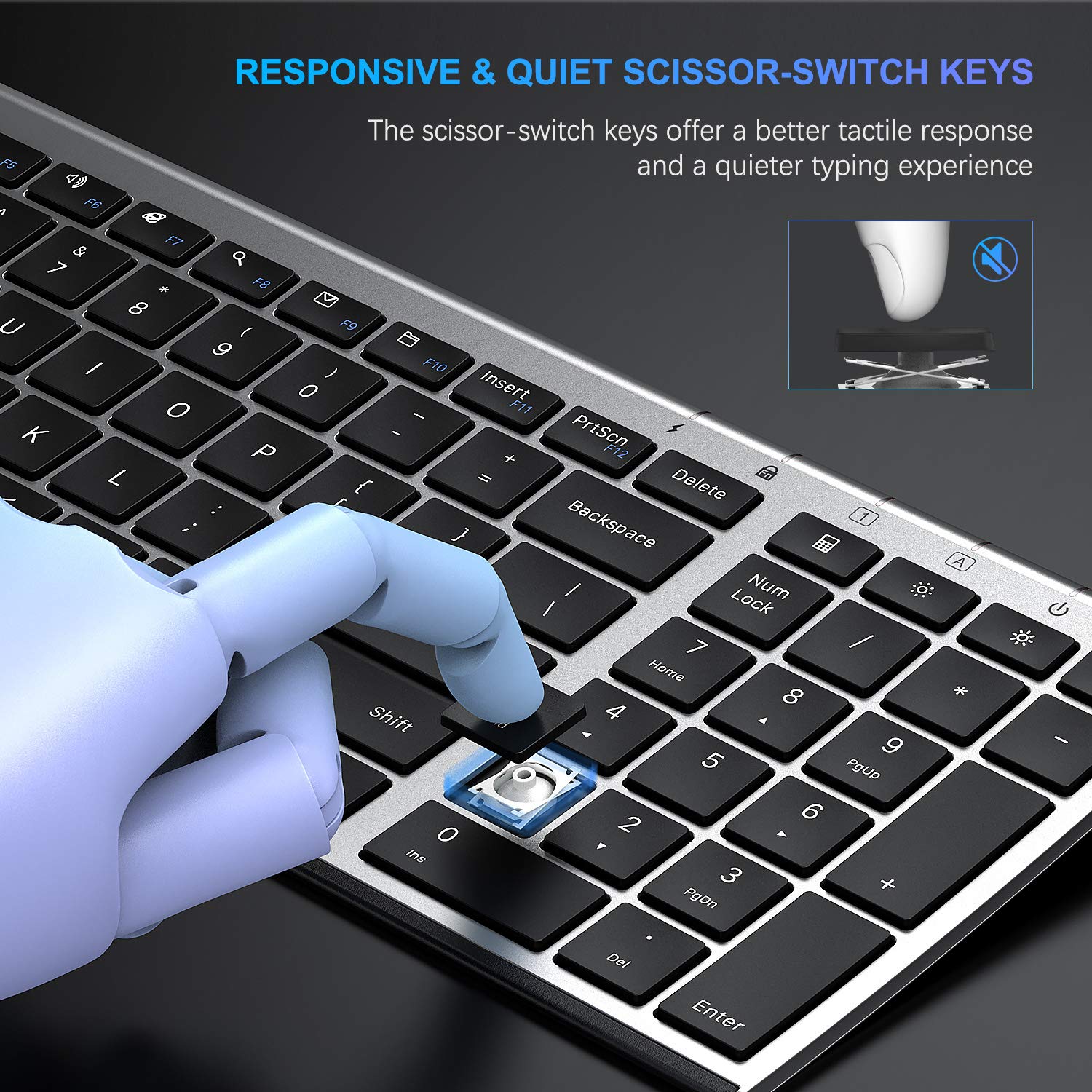 Bluetooth Keyboard Mouse, Multi-Device Wireless Keyboard Mouse Combo, Ultra Slim, Rechargeable, Dual-Mode(Bluetooth 4.0 + USB), for Windows/Mac OS (Black Silver)