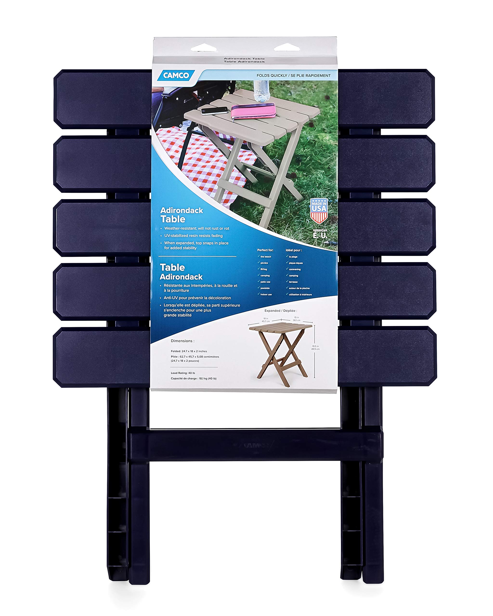 Camco Navy Large Adirondack Portable Outdoor Folding Side Table-Perfect for The Beach, Camping, Picnics, Cookouts and More-Weatherproof and Rust Resistant (21039)