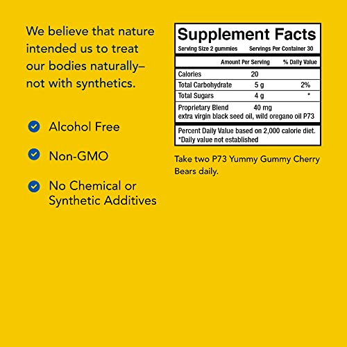 NORTH AMERICAN HERB & SPICE Kid-e-kare Yummy Gummy Cherry Bears - 60 Real Cherry Gummies - Daily Immune Support for Children - with P73 Oreganol & Black Seed Oil - Non-GMO - 30 Servings