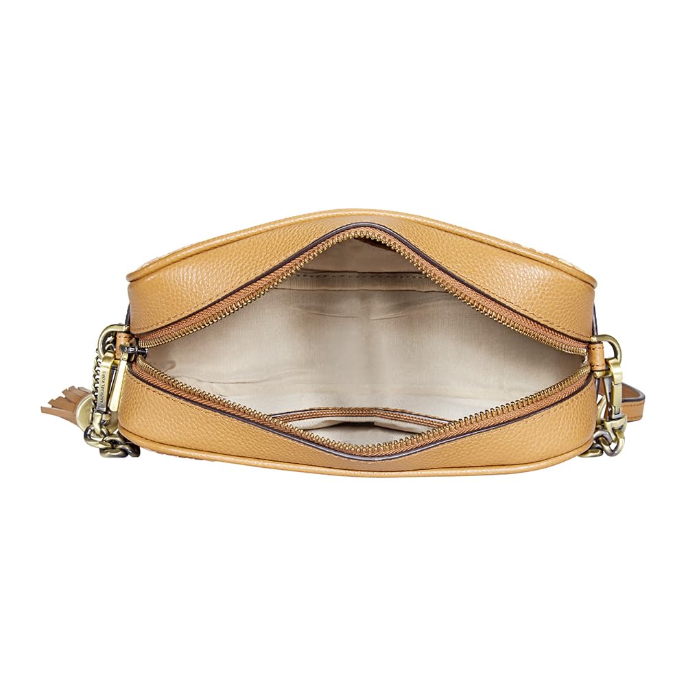 Michael Kors Ginny Medium Woven Leather Crossbody- Acorn/Butternut