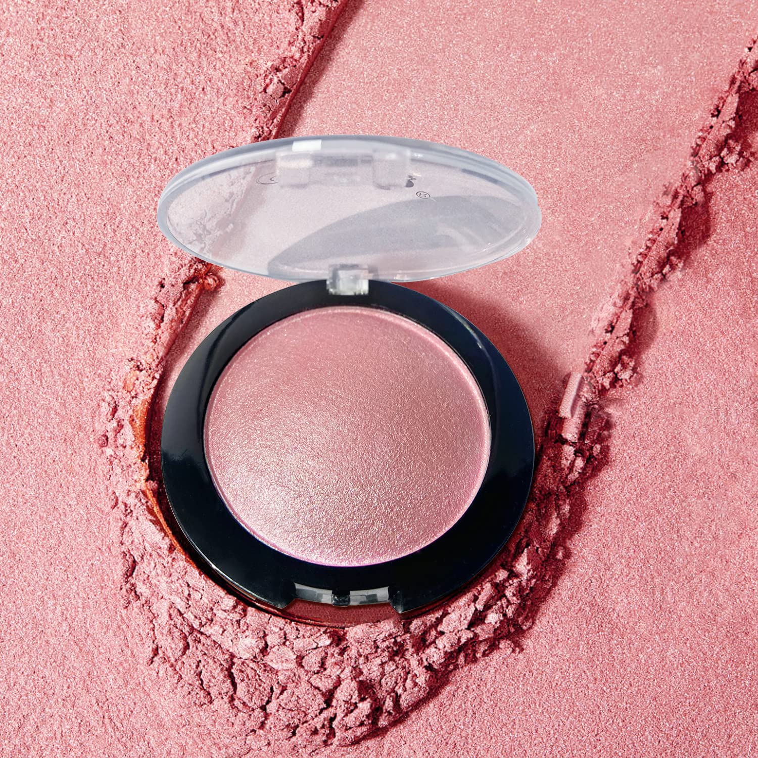CarMela Powder Blush, Shimmery Pink Blush and Eyeshadow 2 in 1 Makeup Palette, Blendable Baked Blush