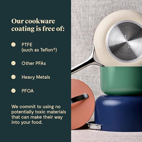 Caraway Nonstick Ceramic Cookware Set (12 Piece) Pots, Pans, 3 Lids and Kitchen Storage - Non Toxic, PTFE & PFOA Free - Oven Safe & Compatible with All Stovetops (Gas, Electric & Induction) - Cream