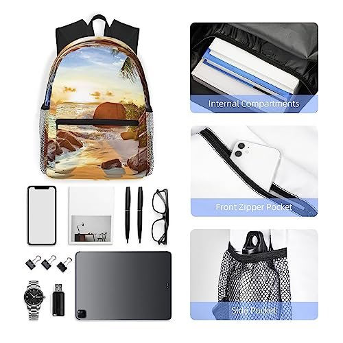 FURLOU Tropical Beach at Sunset Backpack Laptop Men Business Work Casual Daypack Women Lightweight Travel Bag
