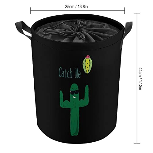 Cactus Balloon Laundry Basket Round Collapsible Storage Bin with Drawstring and Handle for Bedroom Bathroom Toys Room 17.3" X 13.8"