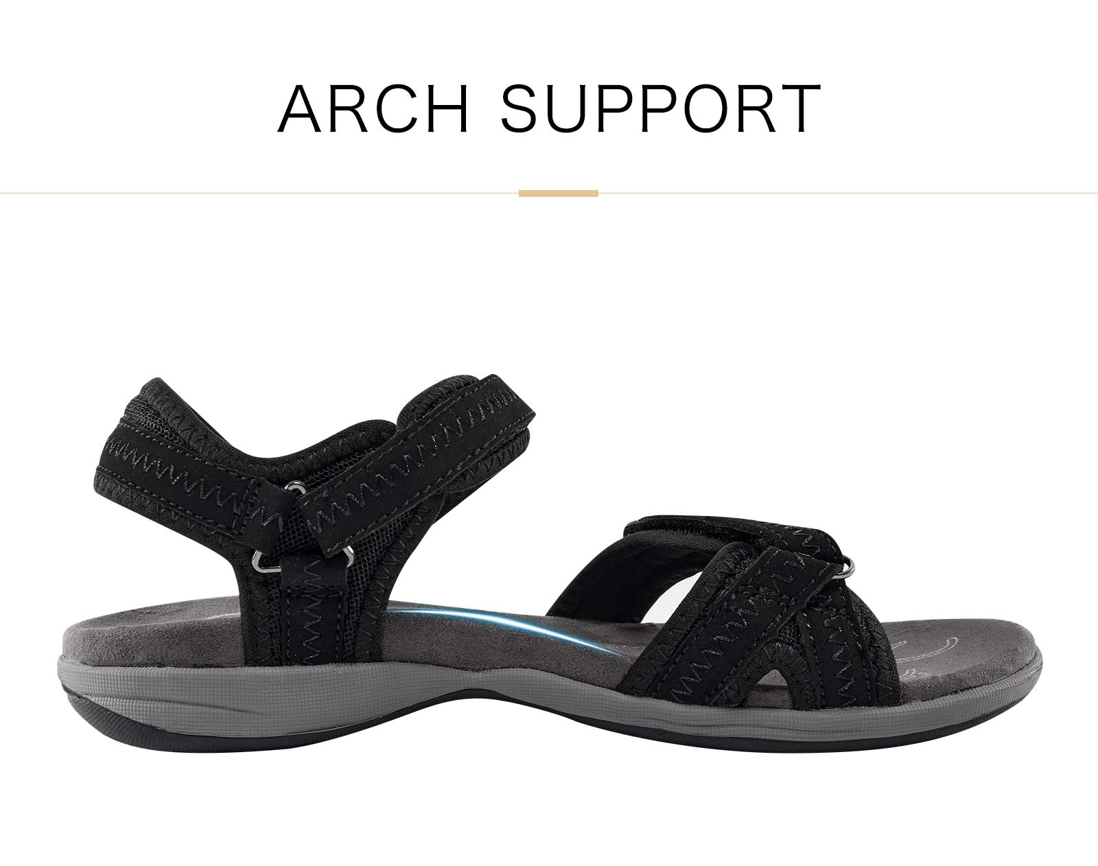CAMEL CROWN Women's Hiking Sport Sandals Ultra Comfortable Athletic Walking Sandals with Arch Support for Outdoor Travel Beach Backpacking Black 8.5