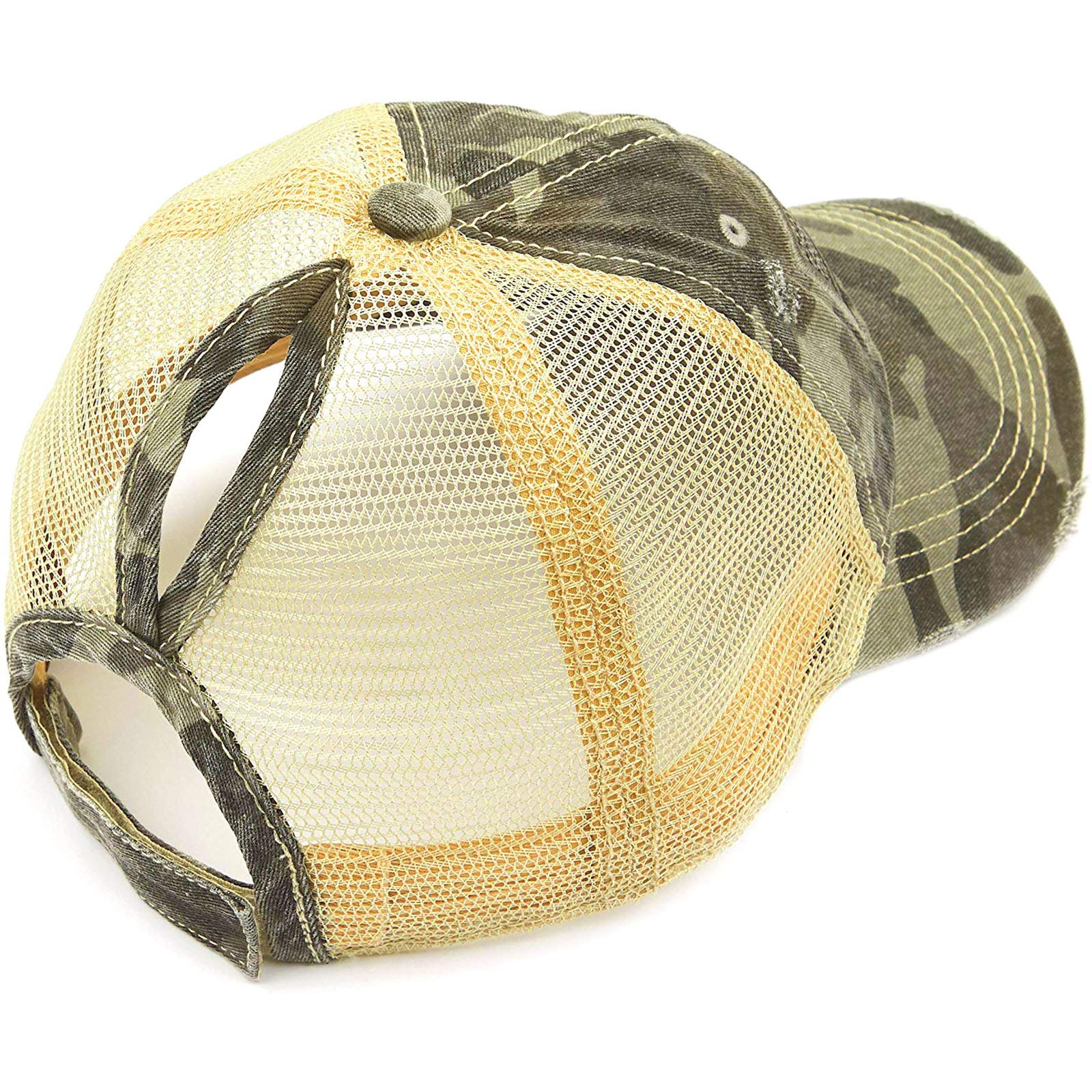 C.C Ponytail Messy Buns Trucker Ponycaps Plain Baseball Visor Cap Dad Hat (American Flag Camo Gray)