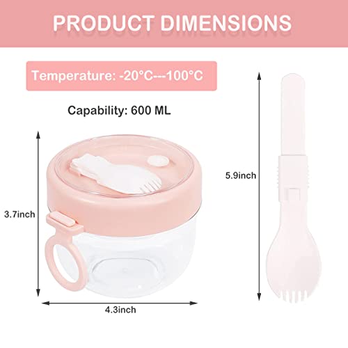 Gelecek Overnight Oats Container with Lids and Spoon, 2 Pcs Portable Plastic Overnight Oats Jars Yogurt Jars,20 oz Large Capacity Leak-Proof Dessert Cups Salad Storage Container, Pink