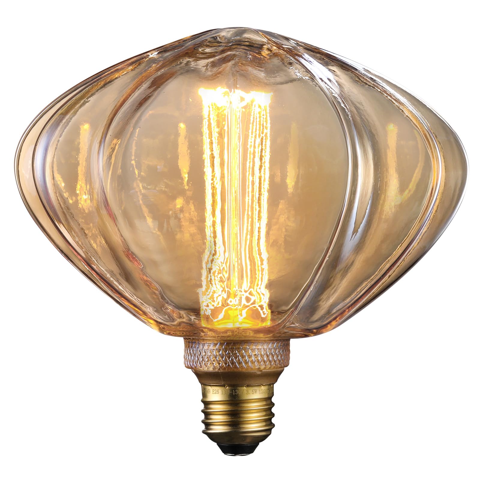 ESCENA Angular Aesthetics Series LED Decorative Light Bulb, Pumpkin Vintage Edison Bulb Dimmable 3.5W, E26 Base, Unique Virtual Filament Vintage Light Bulbs, Amber Glass, 2000K Soft Warm, UL Listed