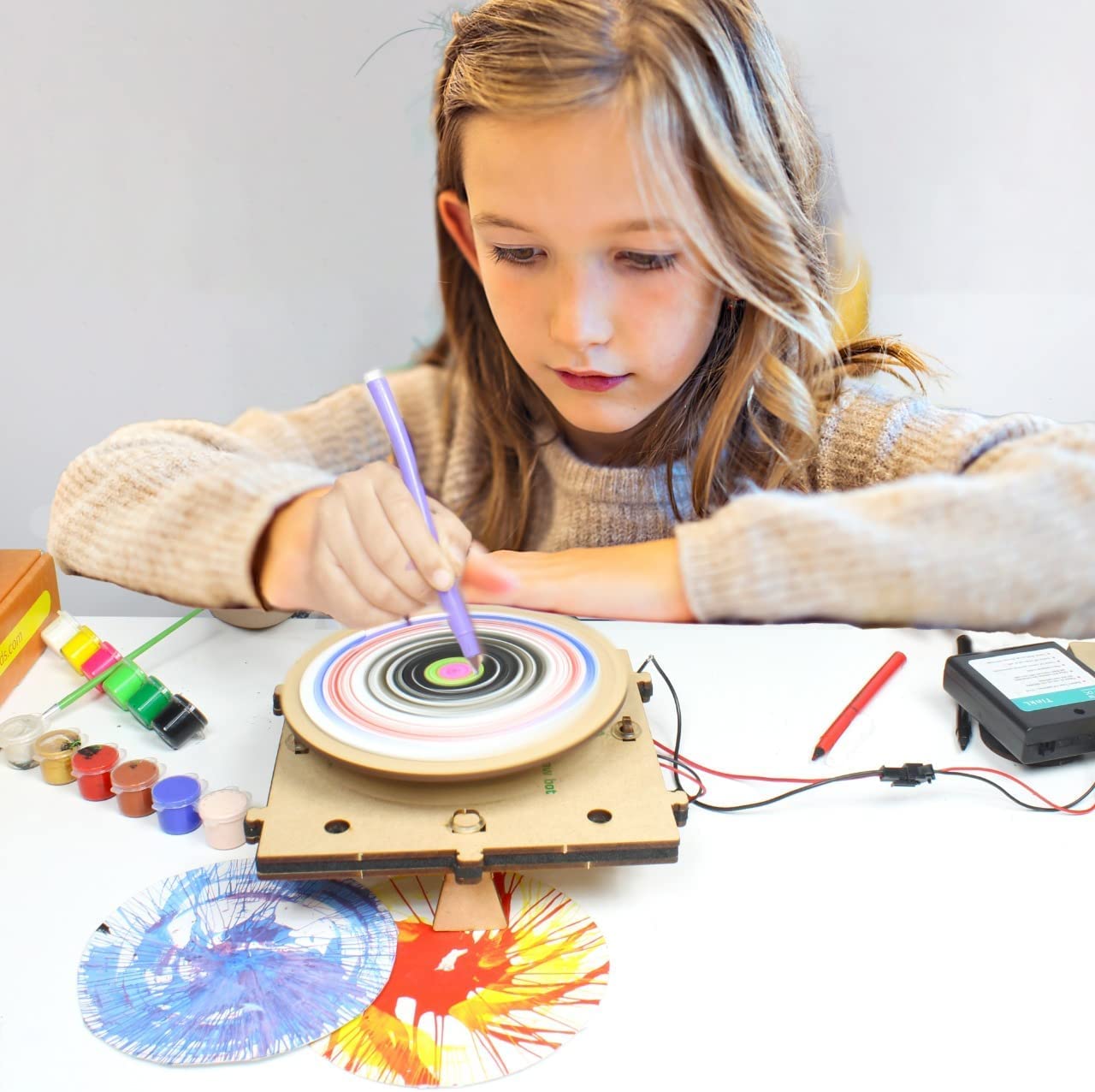 ButterflyEdufields 2in1 Spin Art Machine & Drawing Robot, DIY Spin & Paint Art Craft Kit,STEM Construction Activity Toys for Kids 6+ Years Boys Girls, Best Gift for Kids