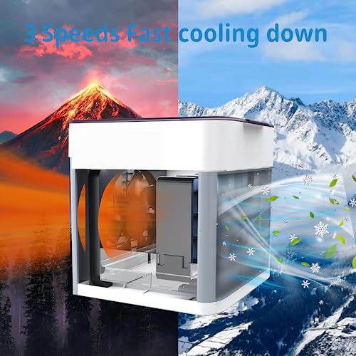 Portable Air Conditioner, Evaporative Air Cooler in 3 Speed, USB Air Personal Conditioner with LED Light for Home Office Bedroom(zQ06)