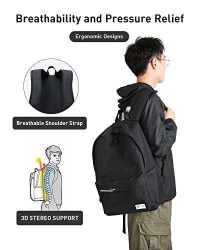 CAMILLEMMA Black Simple Cute Backpack for Teen Girls Boys, Casual Daypack High School Bookbag for Women Men, Lightweight Travel Laptop Back Pack Classic Basic College Backpack