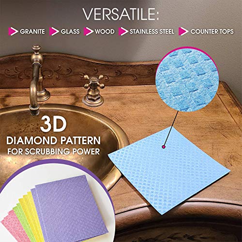 PINK RHINO LABS Swedish Dishcloths for Kitchen 10 Pack – Reusable Swedish Dish Towels: Replace Cellulose Sponges for Kitchen Cleaning, Dish Towels for Drying Dishes, Paper Towel Alternative & More