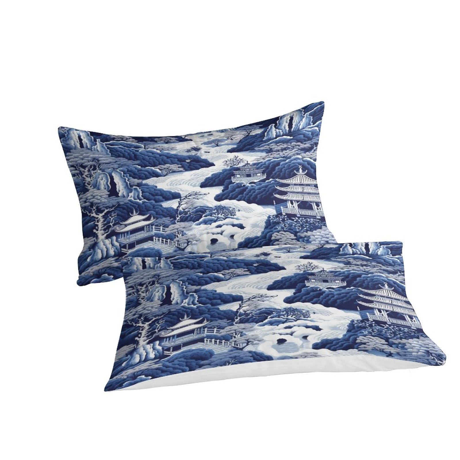 HOUKIG Chinoiserie Blue Bedding Set 3D Printed Comforter Covers Duvet Cover Quilt Cover with Pillowcases 3 Pieces Microfiber for Childrens and Adults with Zipper Closure Queen(228x228cm)