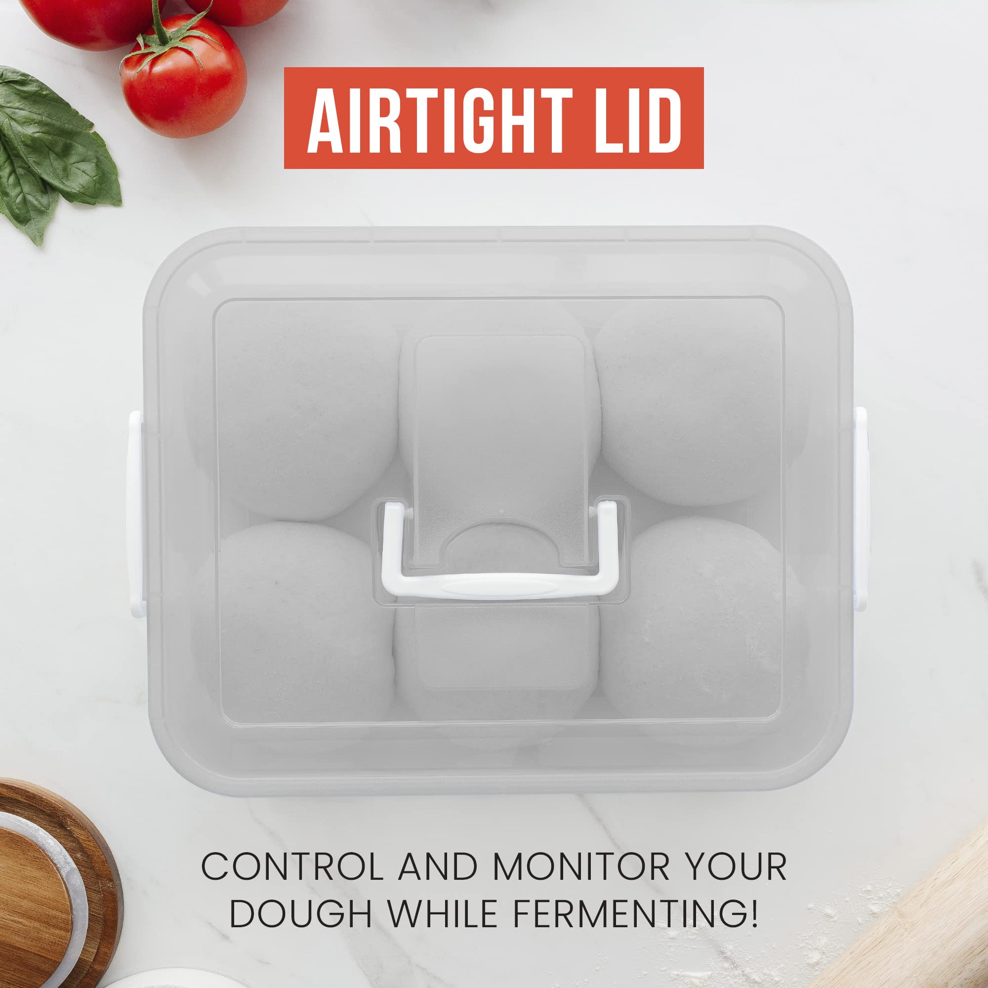 Chef Pomodoro Pizza Dough Proofing Box, 14 x 11-Inch, Pizza Dough Container, Fits 4-6 Dough Balls, Household Pizza Dough Tray With Convenient Carry Handle (Grey)