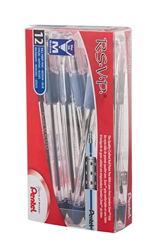 PentelĀ® R.S.V.P.Ā® Ballpoint Pens, Medium Point, 1.0 mm, Clear Barrel, Blue Ink, Pack Of 12
