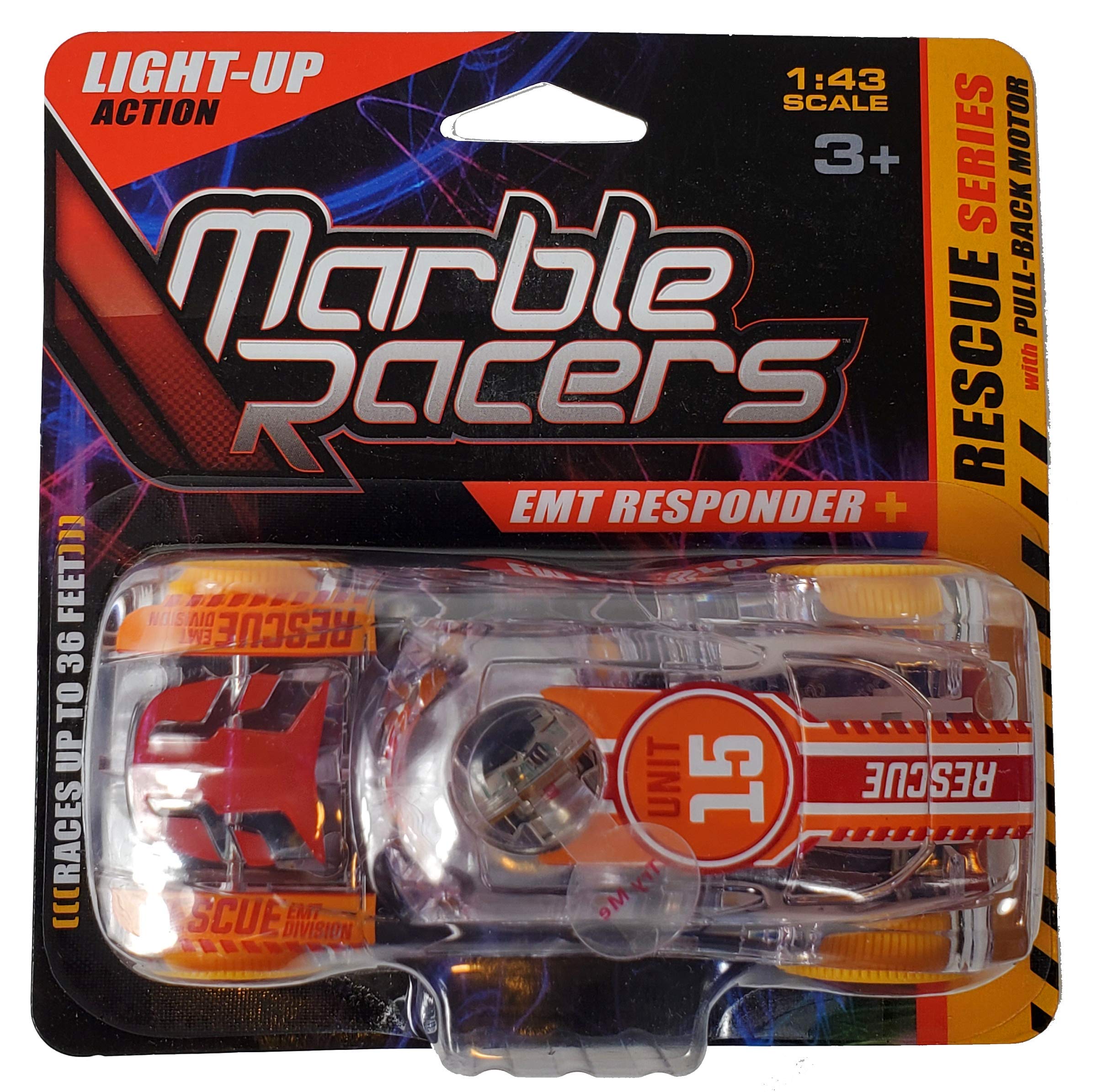 Marble Racers Light Up 1:43 Scale First Responder Car with Quick Shot Pull-Back Motor - EMT