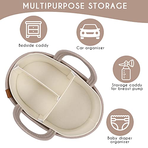 PeraBella 2-in-1 Baby Diaper Caddy Organizer for Changing Table, Cotton Rope Diaper Basket for Boy, Girl, Gift for Baby Shower, Nursery Diaper Organizer, Portable Diaper Storage, Car Caddy Organizer