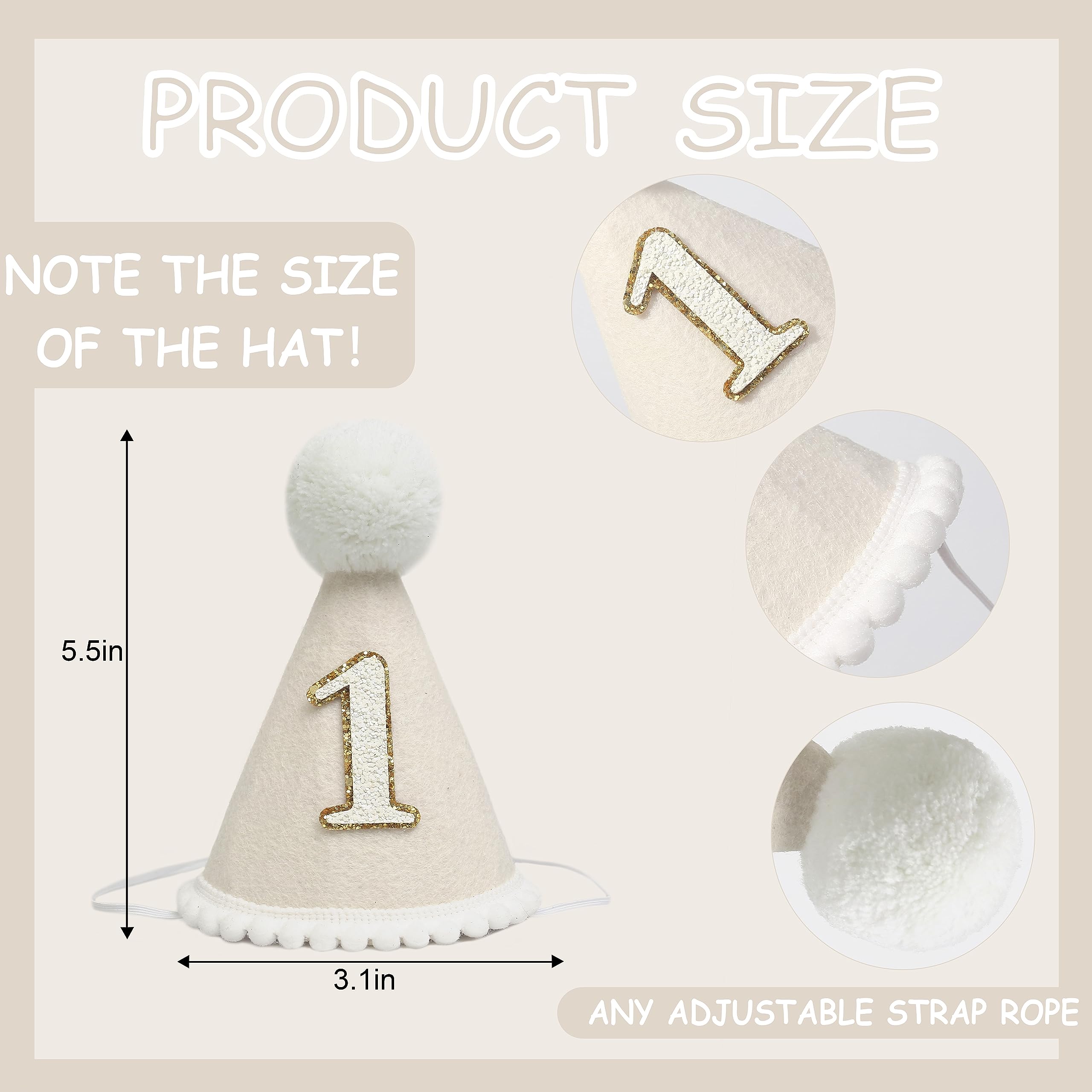 BOOMPA Boho 1st Birthday Celebration Hat - Boho 1st Birthday Conical Cap - Natural Boho First Birthday Decorations (1st)