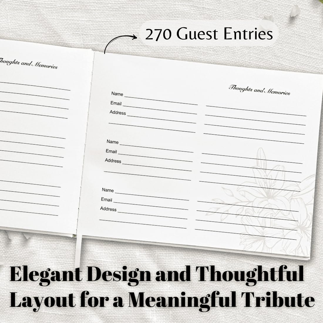 EBEGEE Funeral Guest Book, Timeless Keepsake Celebration of Life Guest Book, Durable and Smooth Writing Guest Book for Memorial Service, Thoughtful Design Funeral Guest Book for Memorial Service
