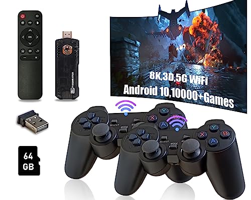 Magcubic Wireless Old Game Console Android TV Stick, Old Game Stick 8K HDMI Output, Plug & Play Video Game Stick 10000+ Games, 64G, 3D, 10 Emulators Dual 2.4G Wireless Controllers