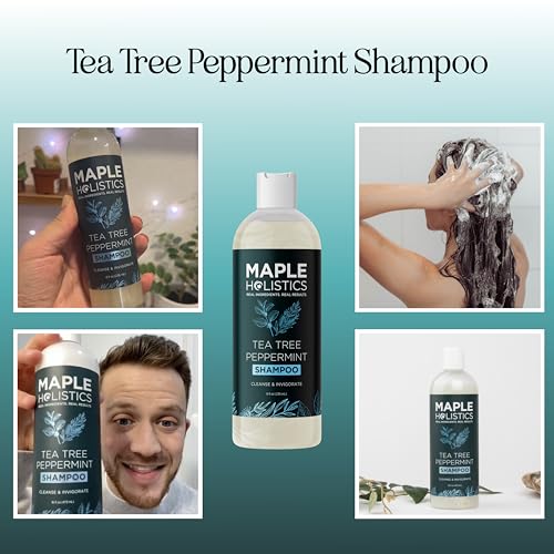 Rosemary Tea Tree Mint Shampoo - Clarifying Shampoo for Build Up and Flakes with Peppermint Oil and Tea Tree Essential Oil for Dry Scalp Treatment - Deep Cleansing Peppermint Tea Tree Shampoo (8oz)