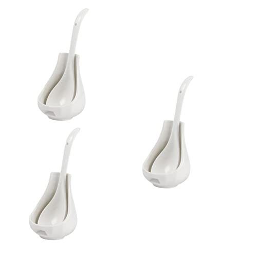 Cabilock 3 Sets Spoon Holder Set Cooking Utensil Holder Soup Spoon Gravy Ladle Soup Spoon Rest Spoon Stand Hot Pot Ladle Braces Kit Kitchen Utensils Delicate White Ceramics Tableware
