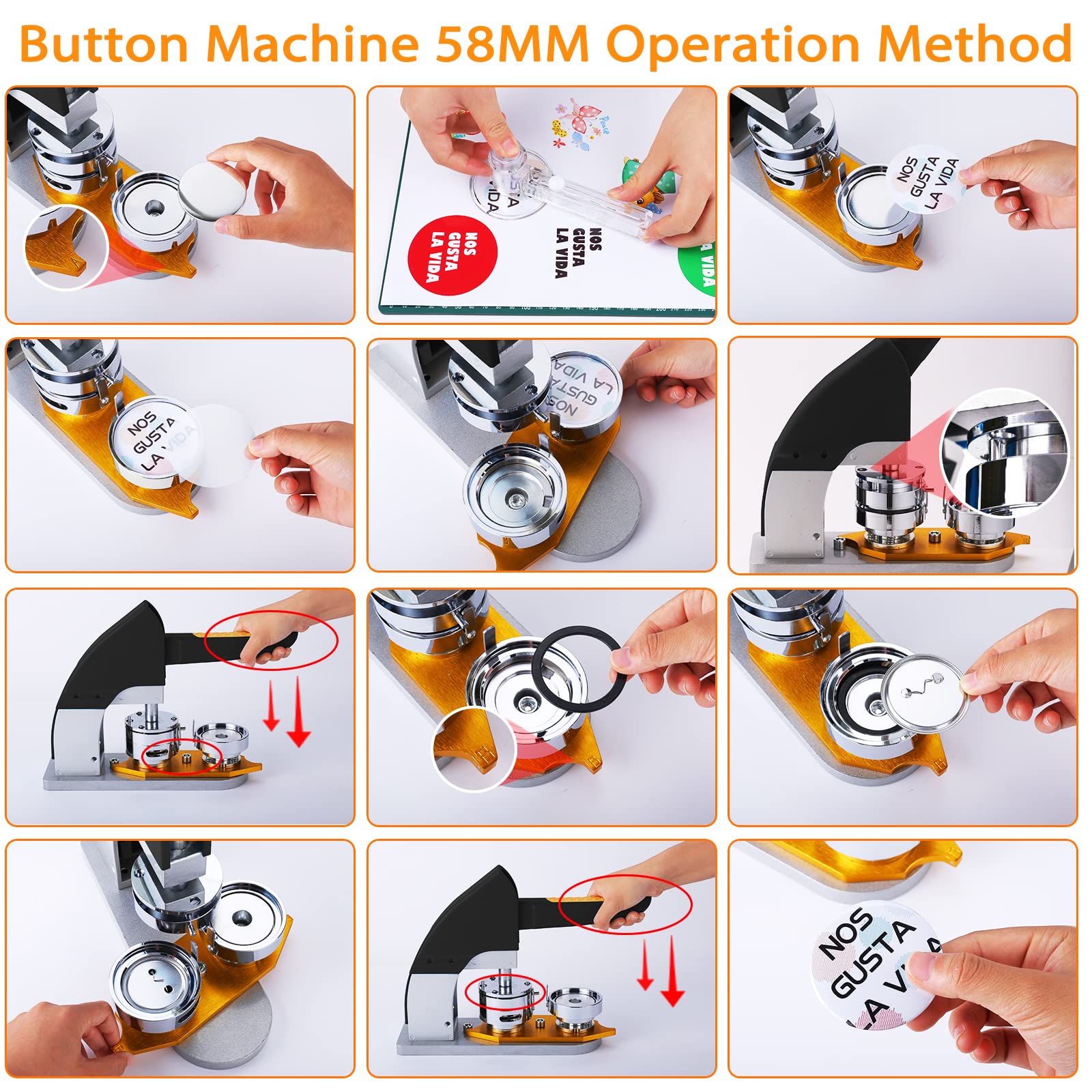 Button Maker Machine 58mm/2.25 inch(3th Gen) Installation-Free, DIY Draw Pictures Pin Maker Machine Kit, Badge Punch Press for Kids with Free 300pcs Button Parts, Circle Cutter & Cutting Mat