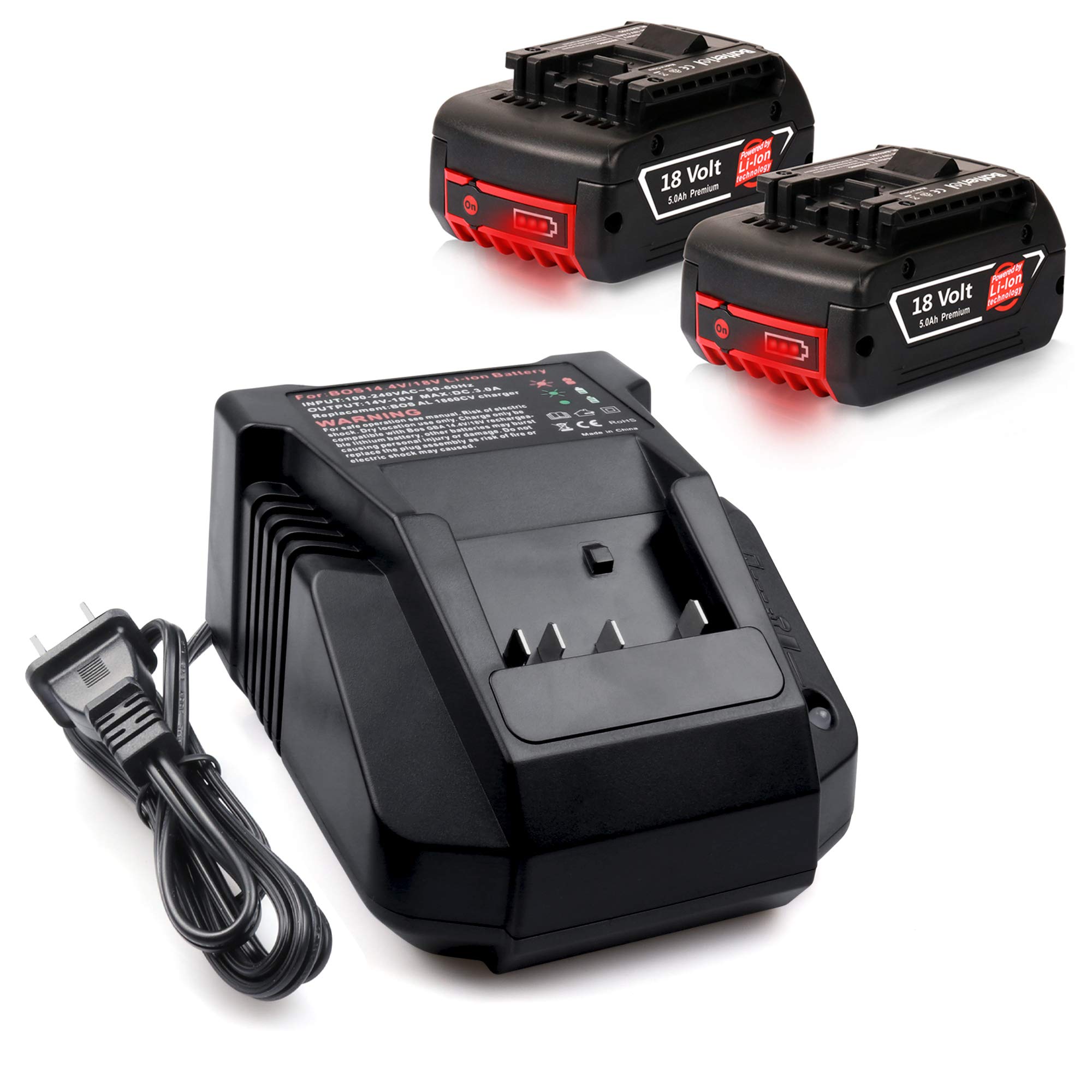 Batteriol BC660 BC1880 18V 14.4V Li-ion Battery Replacement Charger for Bosch BAT609 BAT609G BAT618 BAT618G BAT614 2607336236 Cordless Electrical Drill Lithium-Ion Battery Slide-in Style AL1860CV